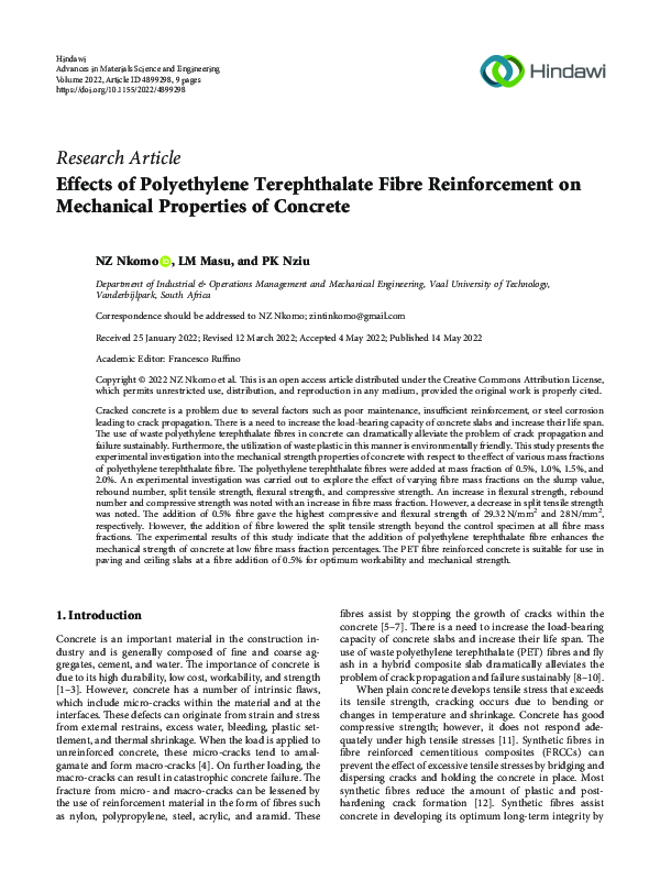 (PDF) Effects of Polyethylene Terephthalate Fibre Reinforcement on ...