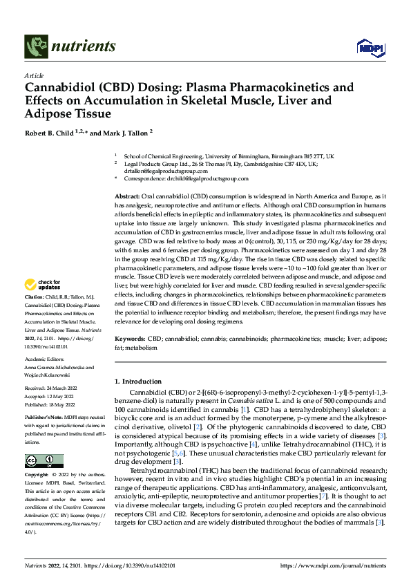(PDF) Cannabidiol (CBD) Dosing: Plasma Pharmacokinetics and Effects on ...