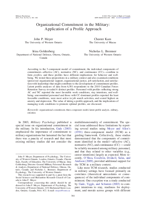 (PDF) Organizational Commitment in the Military: Application of a ...
