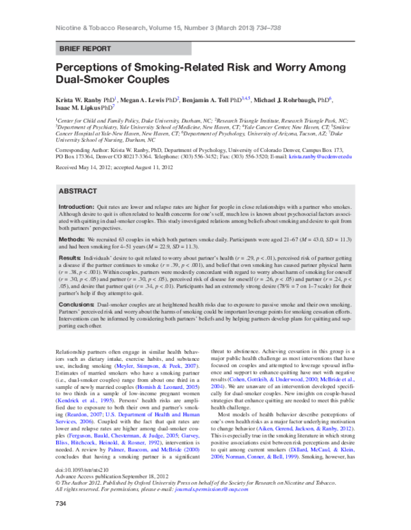 (PDF) Perceptions of Smoking-Related Risk and Worry Among Dual-Smoker ...
