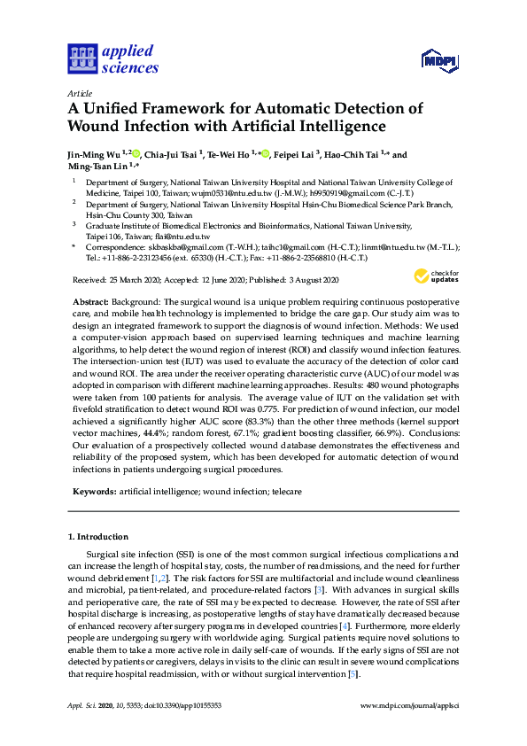 (PDF) A Unified Framework for Automatic Detection of Wound Infection with Artificial Intelligence