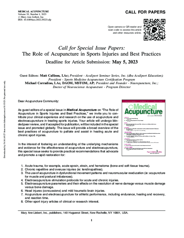 (PDF) Call for Special Issue Papers: The Role of Acupuncture in Sports ...
