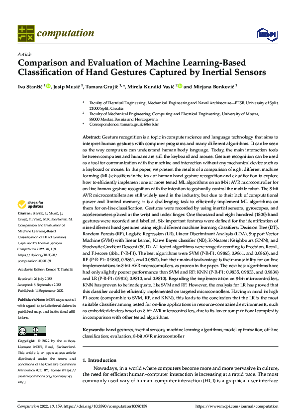(PDF) Comparison and Evaluation of Machine Learning-Based Classification of Hand Gestures ...