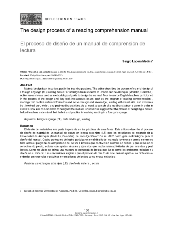 (PDF) The design process of a reading comprehension manual