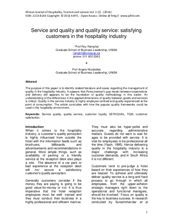 (PDF) Service and quality and quality service: satisfying customers in ...