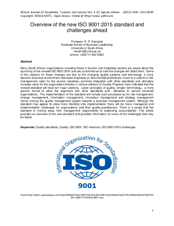 (PDF) Overview of the new ISO 9001:2015 standard and challenges ahead