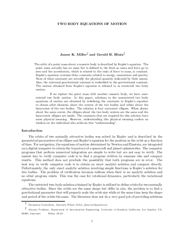 (PDF) Two Body Equations of Motion