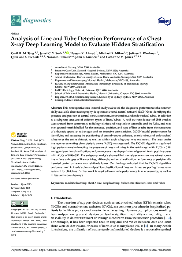 Pdf Analysis Of Line And Tube Detection Performance Of A Chest X Ray Deep Learning Model To