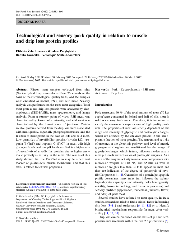 (PDF) Technological and sensory pork quality in relation to muscle and ...