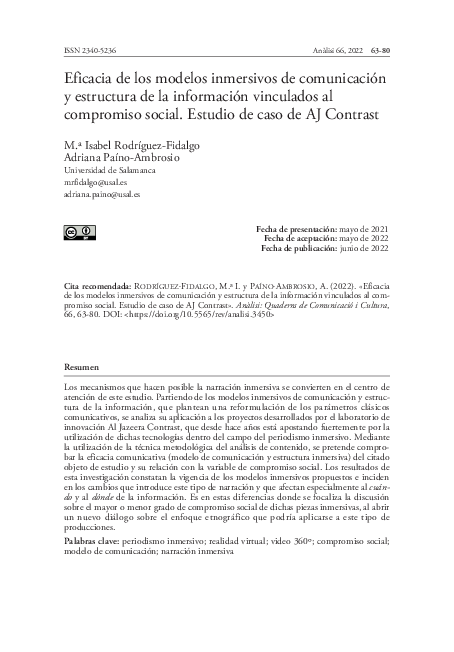 (PDF) Eficacia de los modelos inmersivos de comunicación y estructura ... (PDF) Eficacia de los modelos inmersivos de comunicación y estructura ...