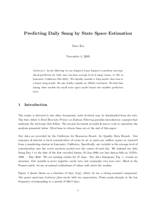 (PDF) Predicting Daily Smog by State Space Estimation