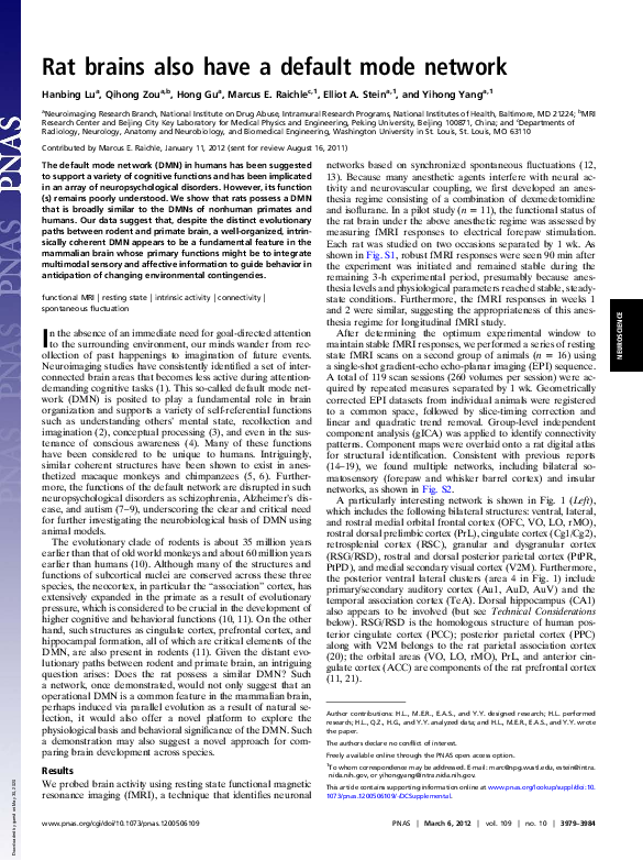 (PDF) Rat brains also have a default mode network