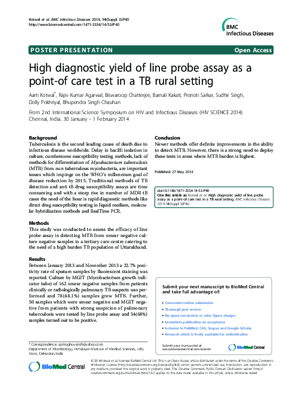 (PDF) High diagnostic yield of line probe assay as a point-of care test ...