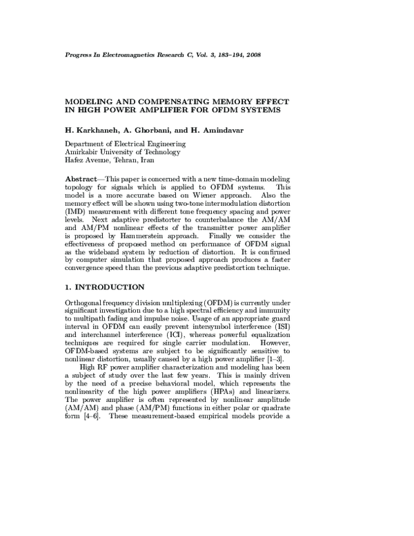 (PDF) Quantifying and Cancellation Memory Effect in High Power Amplifier for Ofdm Systems
