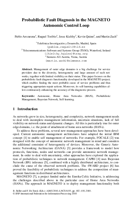 (PDF) Probabilistic Fault Diagnosis in the MAGNETO Autonomic Control Loop