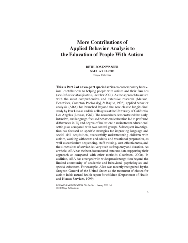 (PDF) The Contributions of Applied Behavior Analysis to the Education ...