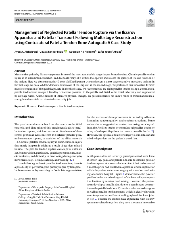 (PDF) Management of Neglected Patellar Tendon Rupture via the Ilizarov ...