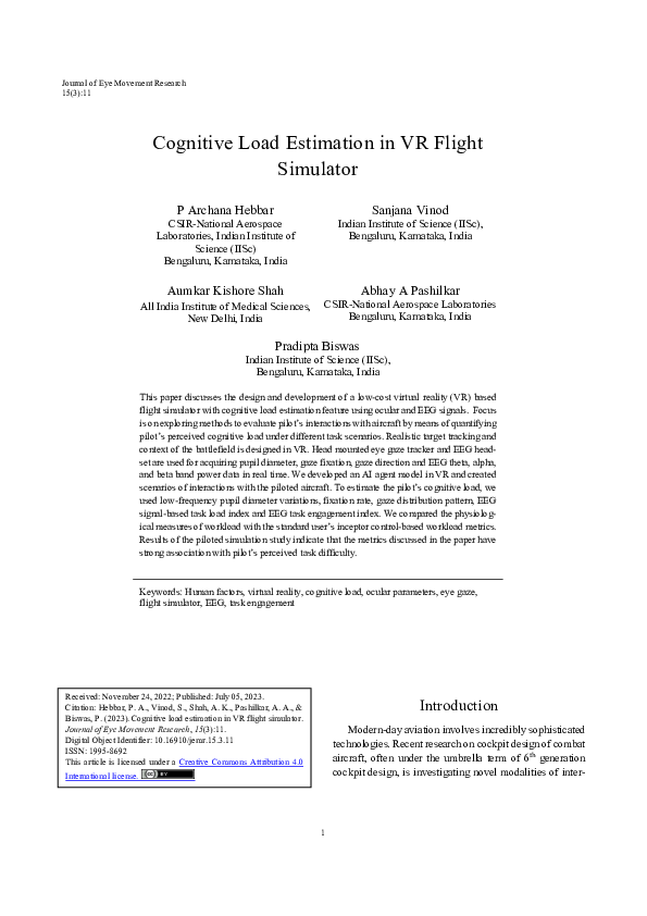 (PDF) Cognitive load estimation in VR flight simulator