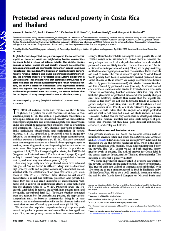 (PDF) Protected areas reduced poverty in Costa Rica and Thailand
