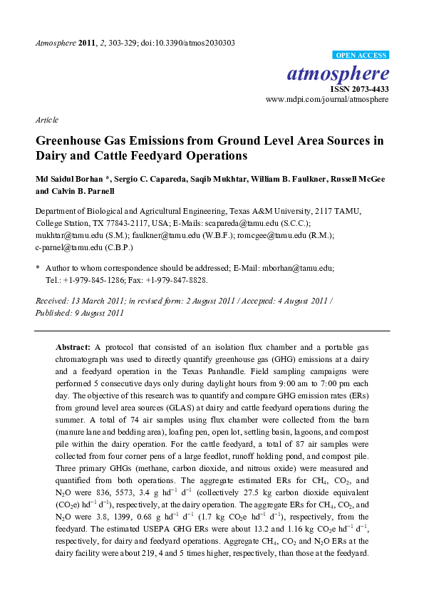 (PDF) Article Greenhouse Gas Emissions from Ground Level Area Sources ...