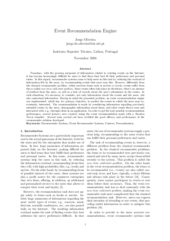 (PDF) Event Recommendation Engine