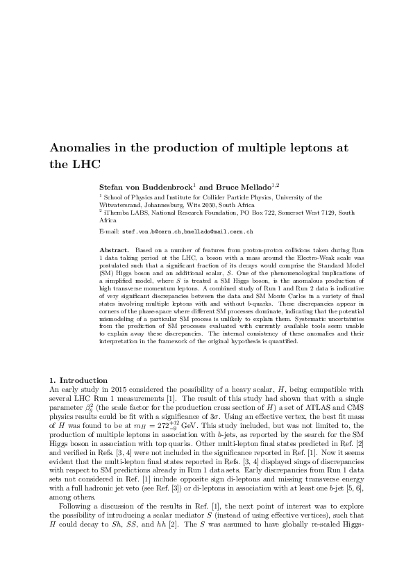 (PDF) Anomalies in the production of multiple leptons at the LHC ...