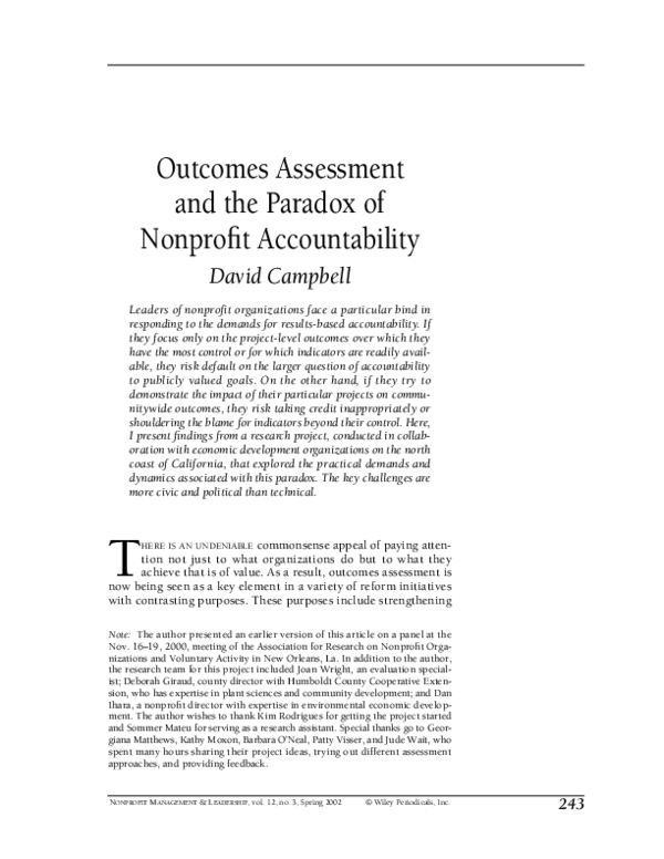 (PDF) Outcomes Assessment and the Paradox of Nonprofit Accountability
