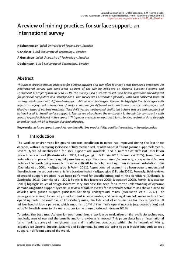 (PDF) A review of mining practices for surface support: an ...
