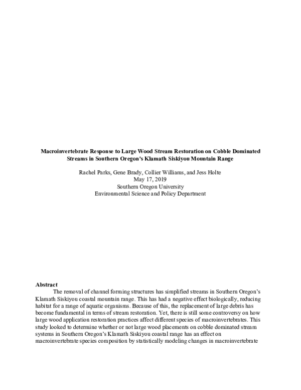 (PDF) Macroinvertebrate Response to Large Wood Stream Restoration on ...