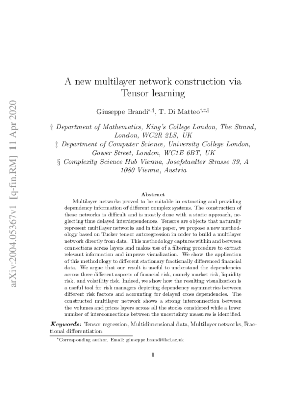 (PDF) A new multilayer network construction via Tensor learning