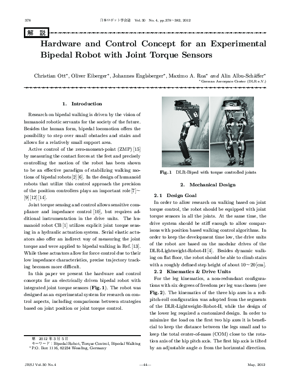 (PDF) Hardware and Control Concept for an Experimental Bipedal Robot with Joint Torque Sensors
