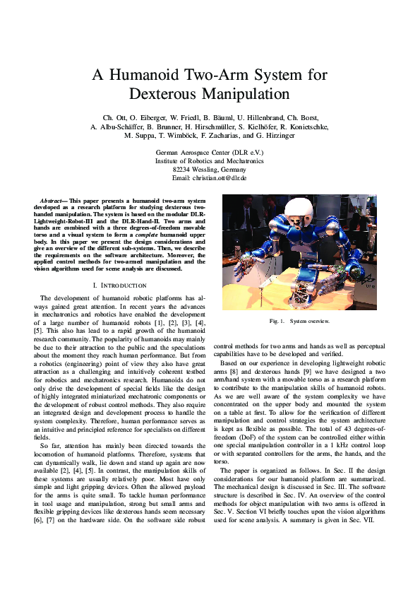 (PDF) A Humanoid Two-Arm System for Dexterous Manipulation