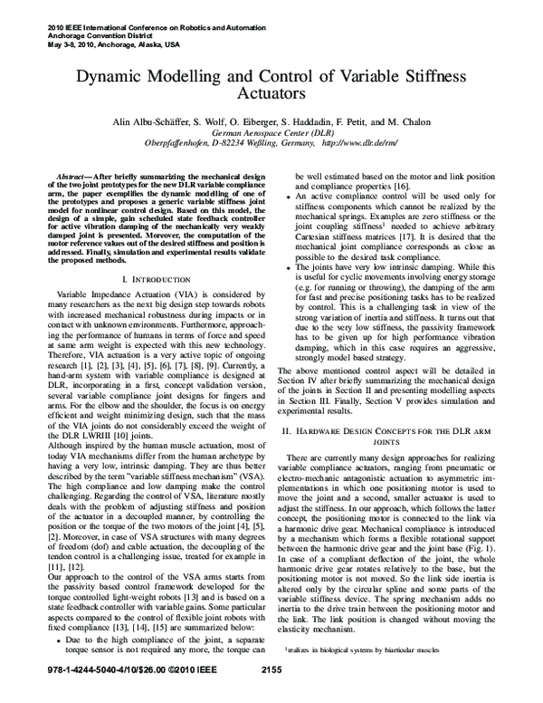 (PDF) Dynamic modelling and control of variable stiffness actuators