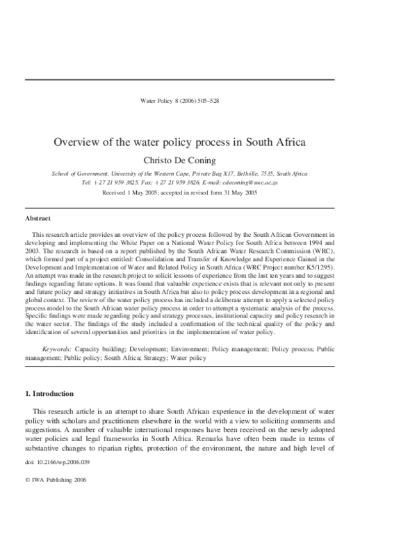 (PDF) Overview of the water policy process in South Africa