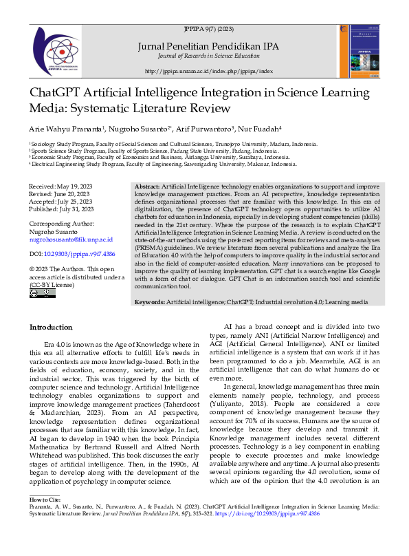 (PDF) ChatGPT Artificial Intelligence Integration in Science Learning Media: Systematic ...