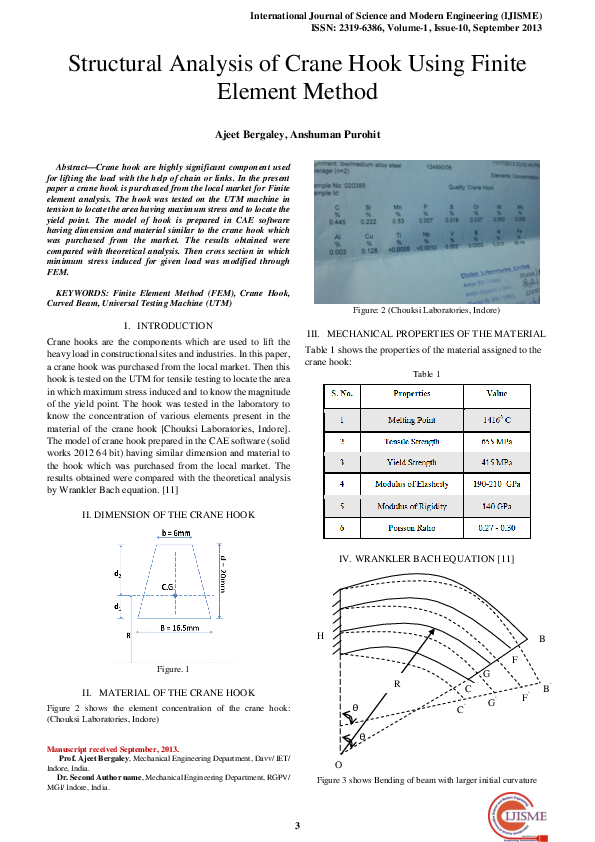 (PDF) Structural Analysis of Crane Hook Using Finite Element Method