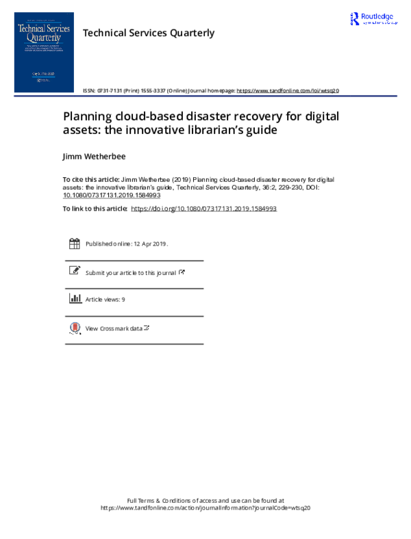 (PDF) Planning cloud-based disaster recovery for digital assets: the ...