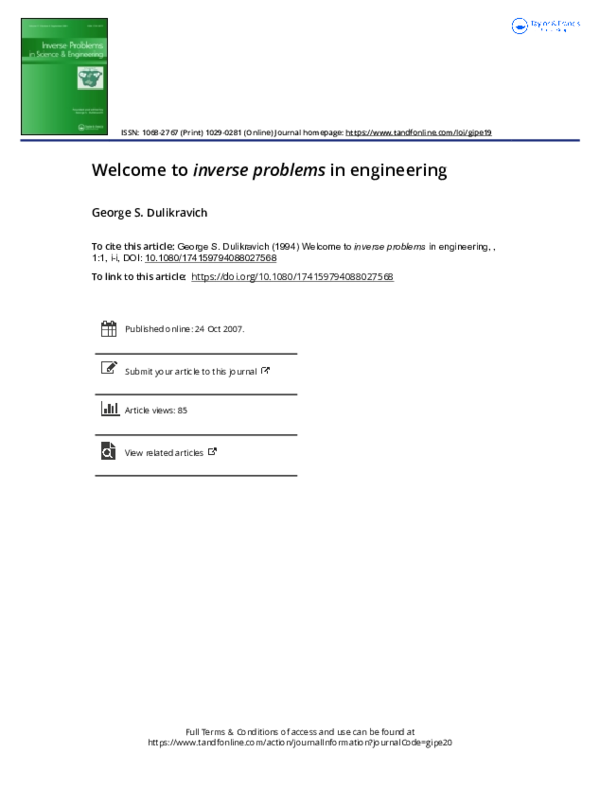 (PDF) Welcome to inverse problems in engineering