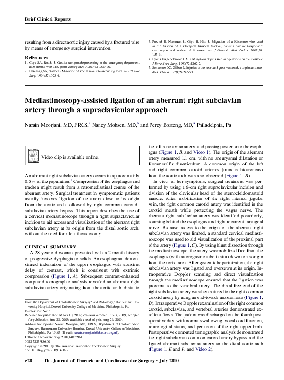 (PDF) Mediastinoscopy-assisted ligation of an aberrant right subclavian ...