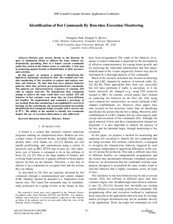 (PDF) Identification of Bot Commands by Run-Time Execution Monitoring