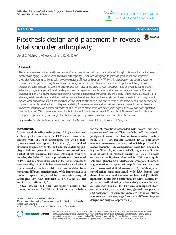 (PDF) Prosthesis design and placement in reverse total shoulder ...