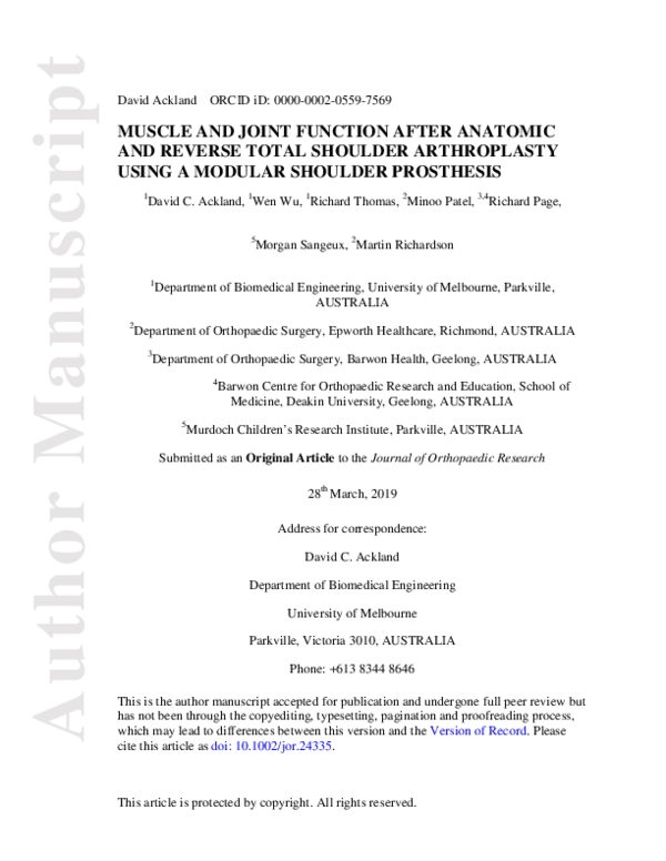 (PDF) Muscle and Joint Function After Anatomic and Reverse Total ...