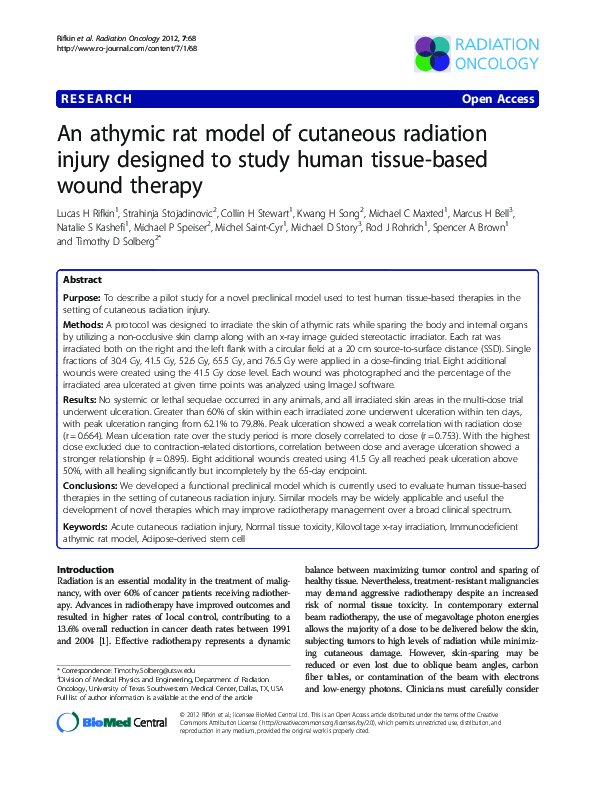 (PDF) An athymic rat model of cutaneous radiation injury designed to ...
