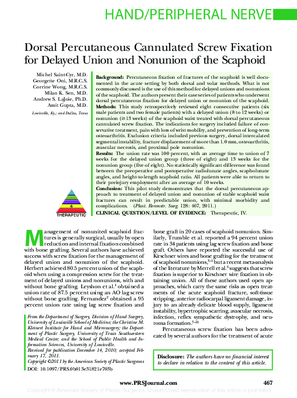 (PDF) Dorsal Percutaneous Cannulated Screw Fixation for Delayed Union ...