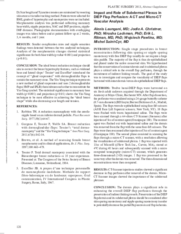 (PDF) Impact and Role of Subdermal Plexus in DIEP Flap Perfusion