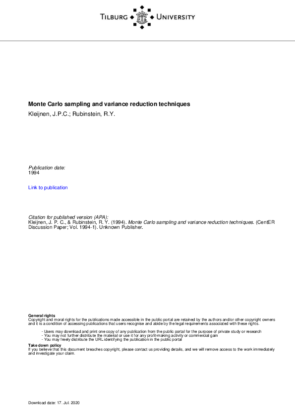 (PDF) Variance Reduction Techniques
