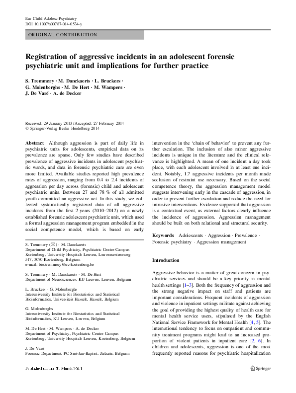 (PDF) Registration of aggressive incidents in an adolescent forensic ...