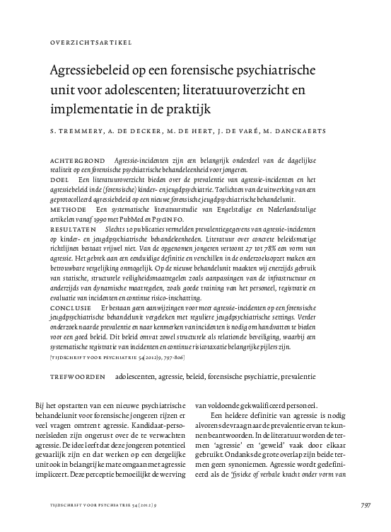 (PDF) [Managing aggression in a forensic psychiatric unit for ...