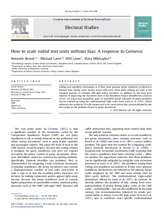 (PDF) How to scale coded text units without bias: A response to Gemenis