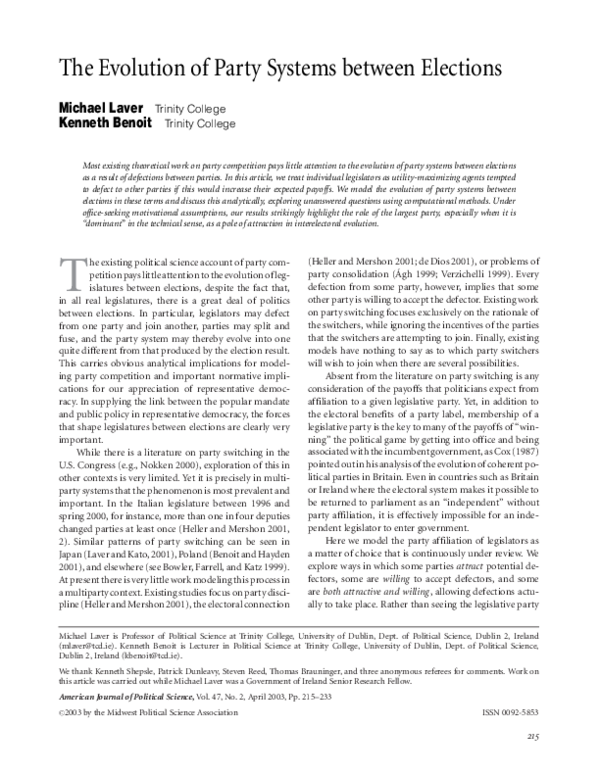 (PDF) The Evolution of Party Systems between Elections